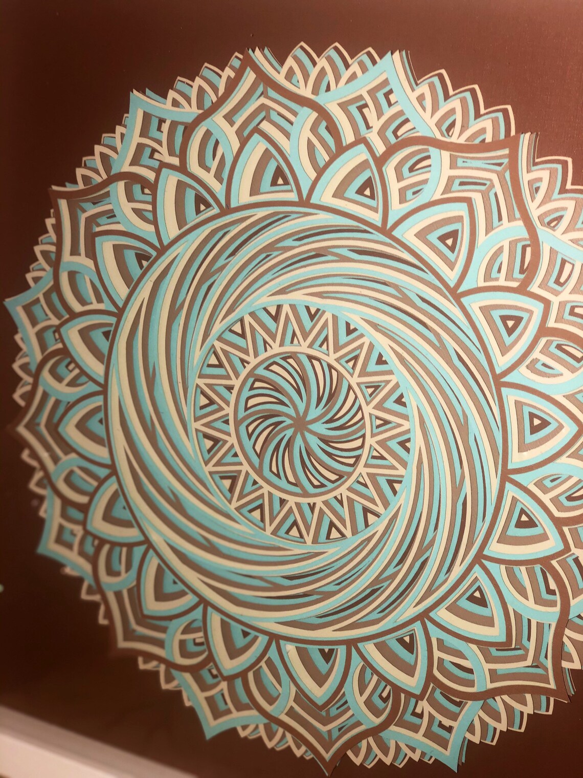 Marcos 3D Blue Tan y Brown Mandala en una caja de sombras de - Etsy España