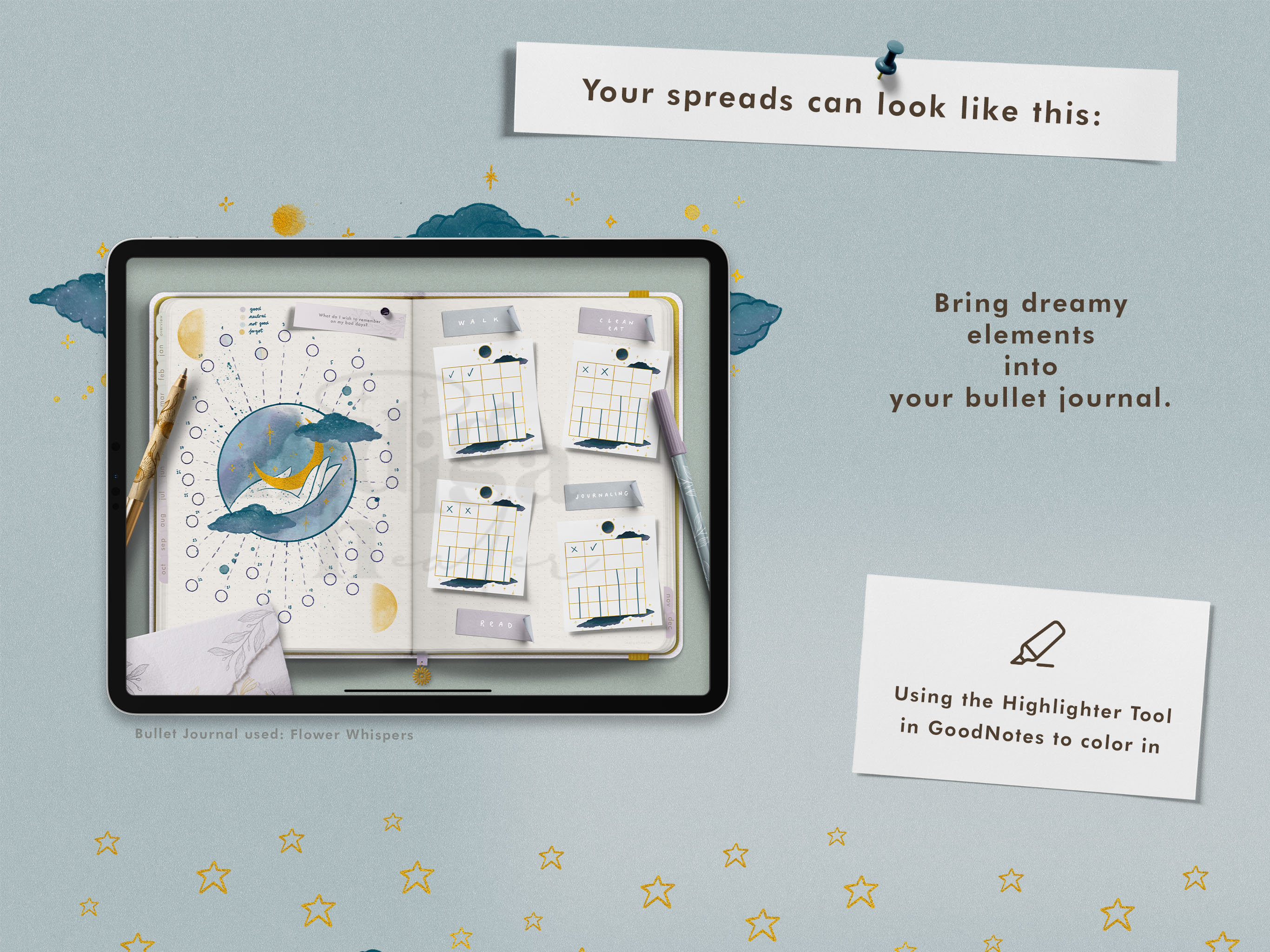 Dreamy Moon Magic Digital Bullet Journal Setup Stickers - Etsy