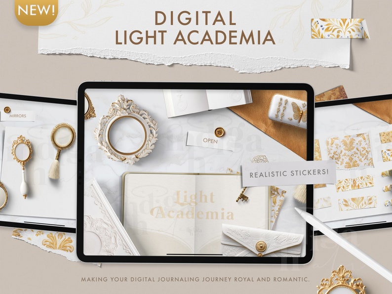 Light Academia Digital Stickers: Vintage Journal Embellishments (PNG ...