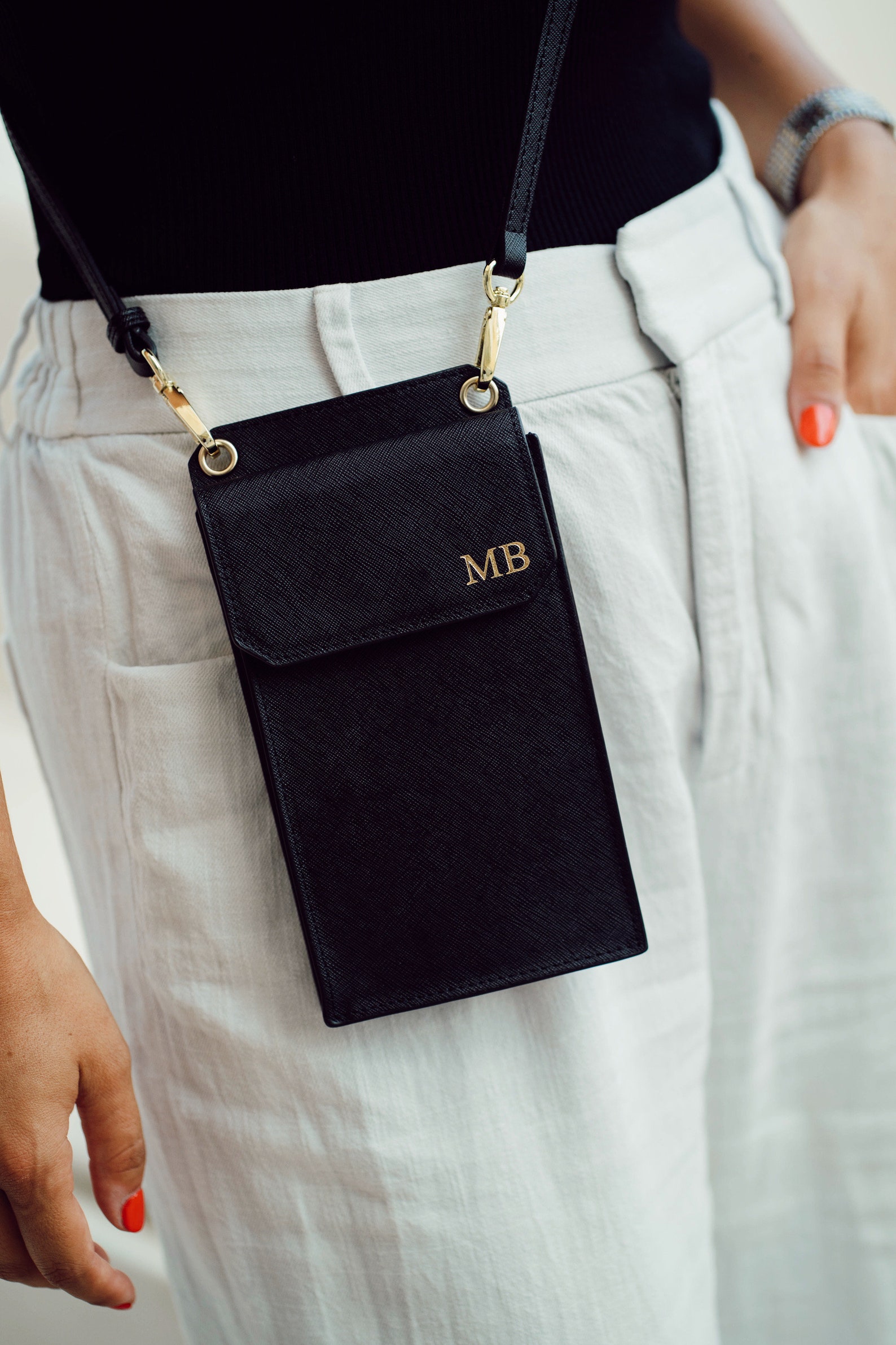 Personalised Leather Phone Bag, Monogram Crossbody Phone Purse, Leather ...