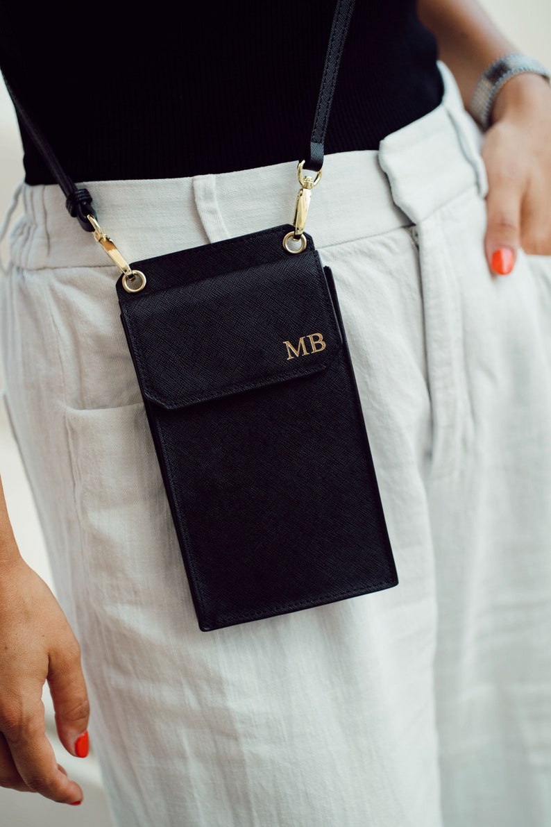 Personalised Leather Phone Bag, Monogram Crossbody Phone Purse, Leather ...