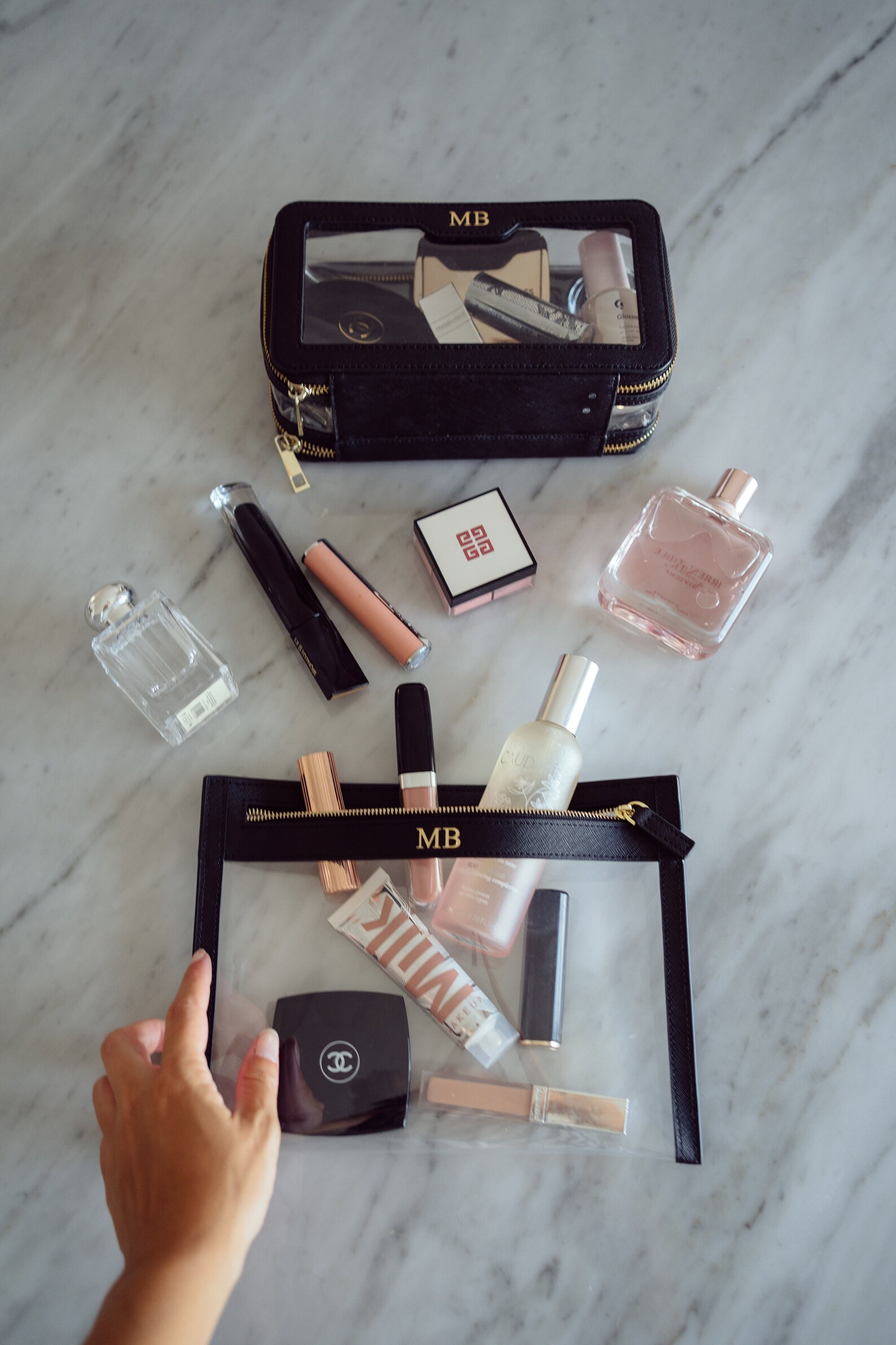 Personalised Clear Make up Bag With Monogram, Saffiano Leather Cosmetic ...