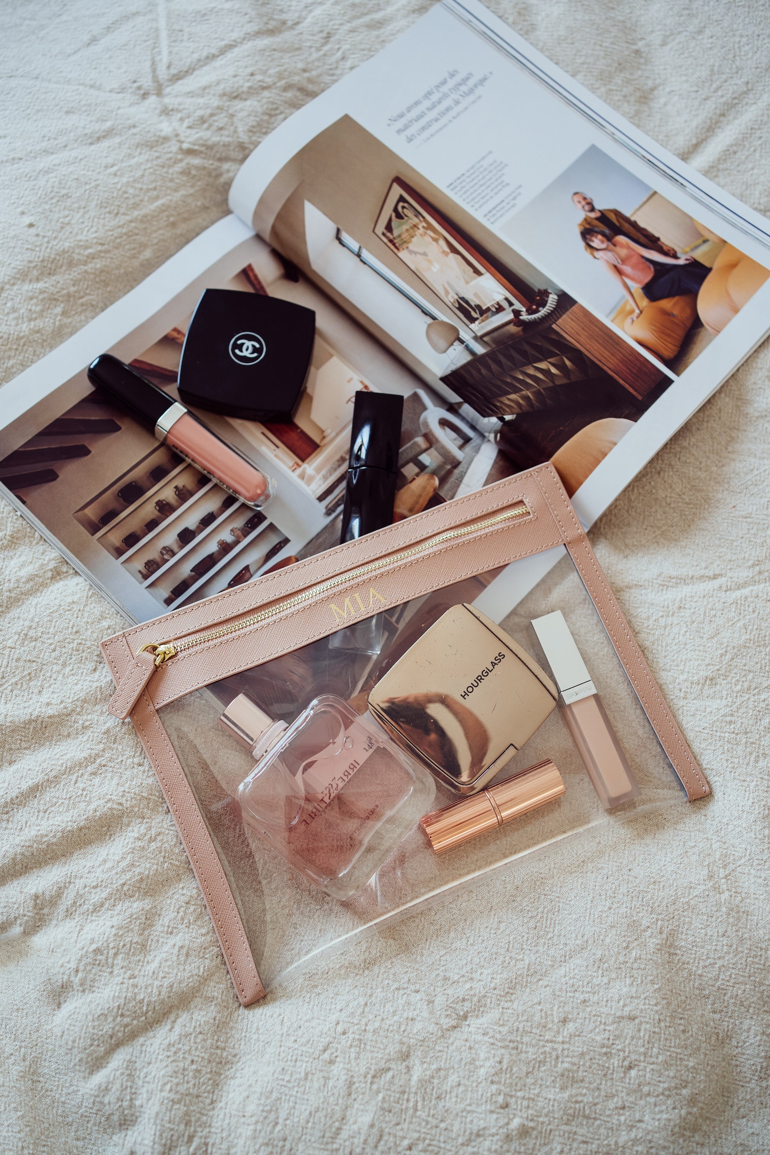 Personalised Clear Make up Bag With Monogram, Saffiano Leather Cosmetic ...