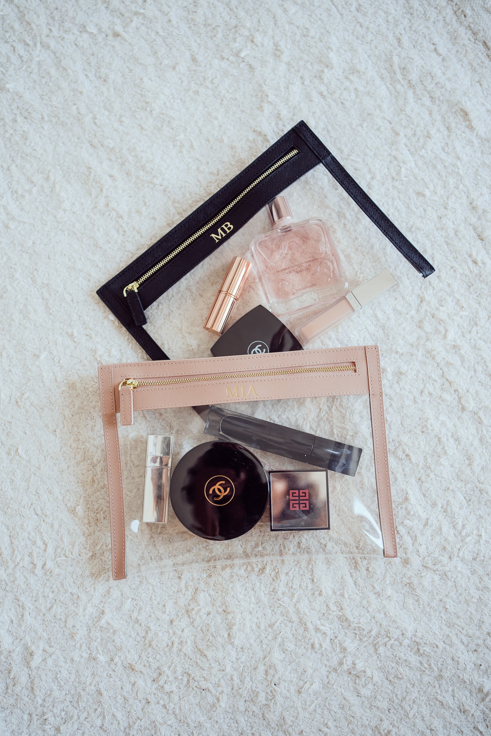 Personalised Clear Make up Bag With Monogram, Saffiano Leather Cosmetic ...