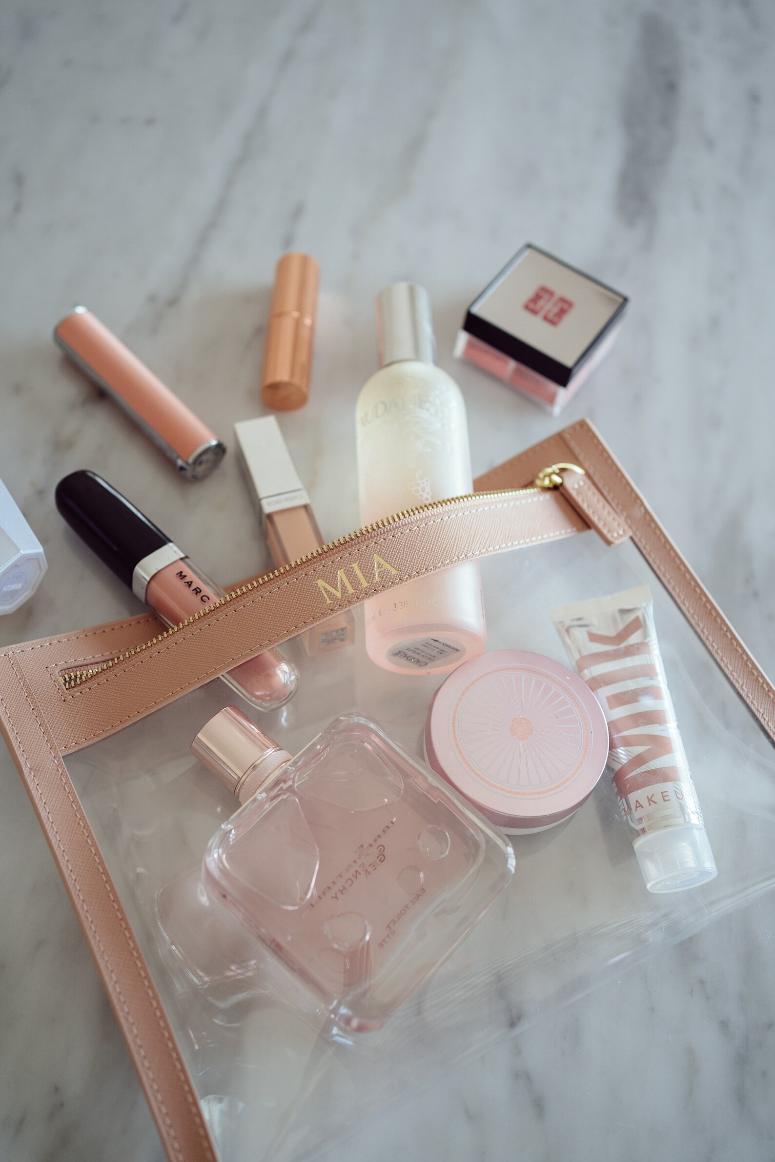 Personalised Clear Make up Bag With Monogram, Saffiano Leather Cosmetic ...