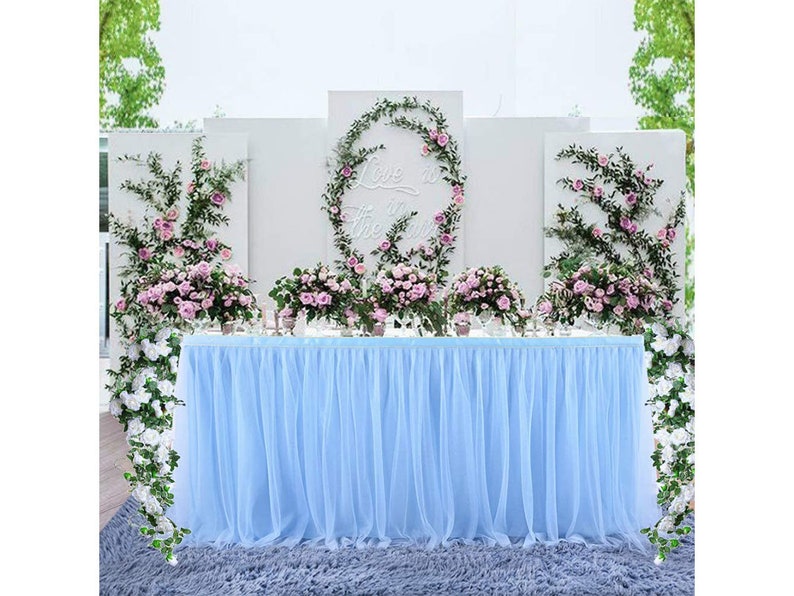 6FT Baby Blue Table Skirt Baby Shower Tulle Table Cover With - Etsy
