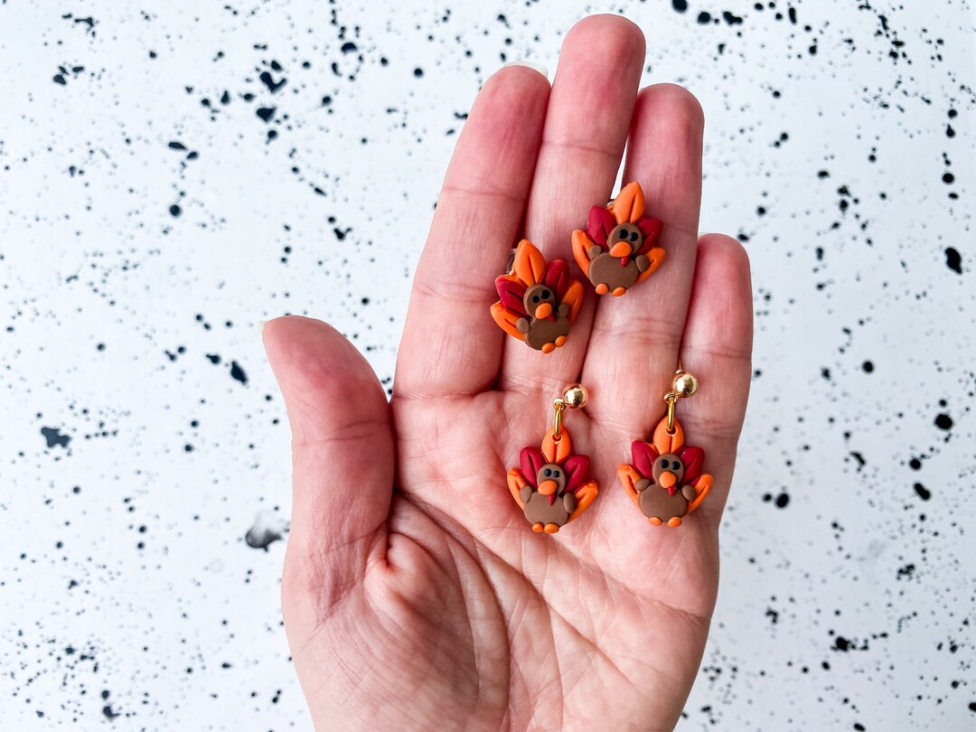 Thanksgiving Stud Earring | Thanksgiving Polymer Clay Turkey Earring ...