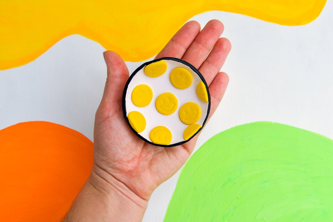 Smiley Face Trinket Dish | Clay Trinket Dish | White and Yellow 90s ...