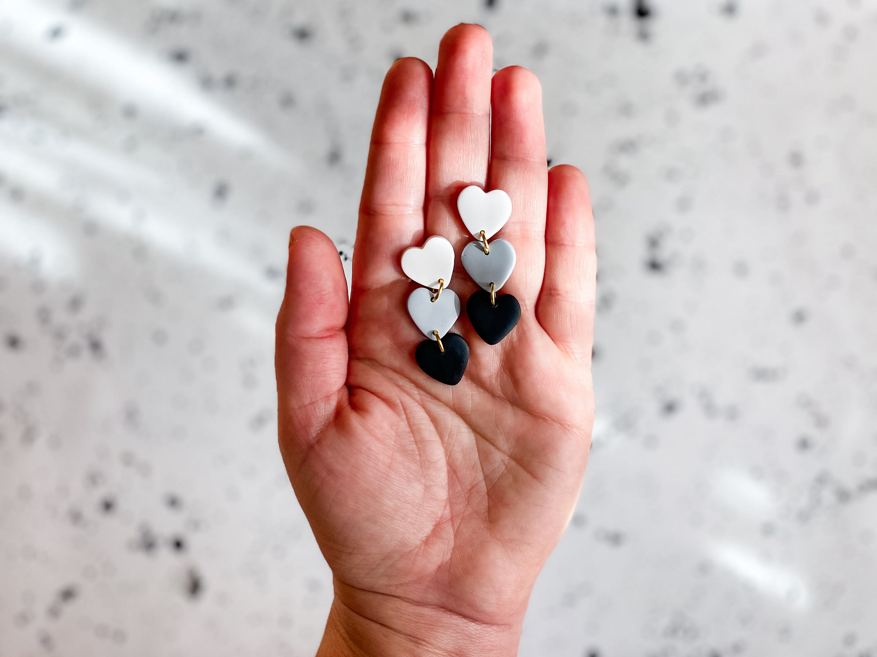 Black Heart Dangle Earrings: Gray Ombre Polymer Clay, Wednesday Addams ...