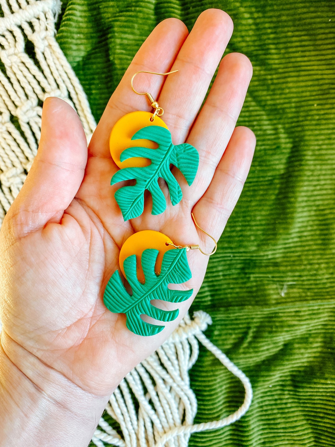 Monstera Polymer Clay Earrings for Spring - Etsy