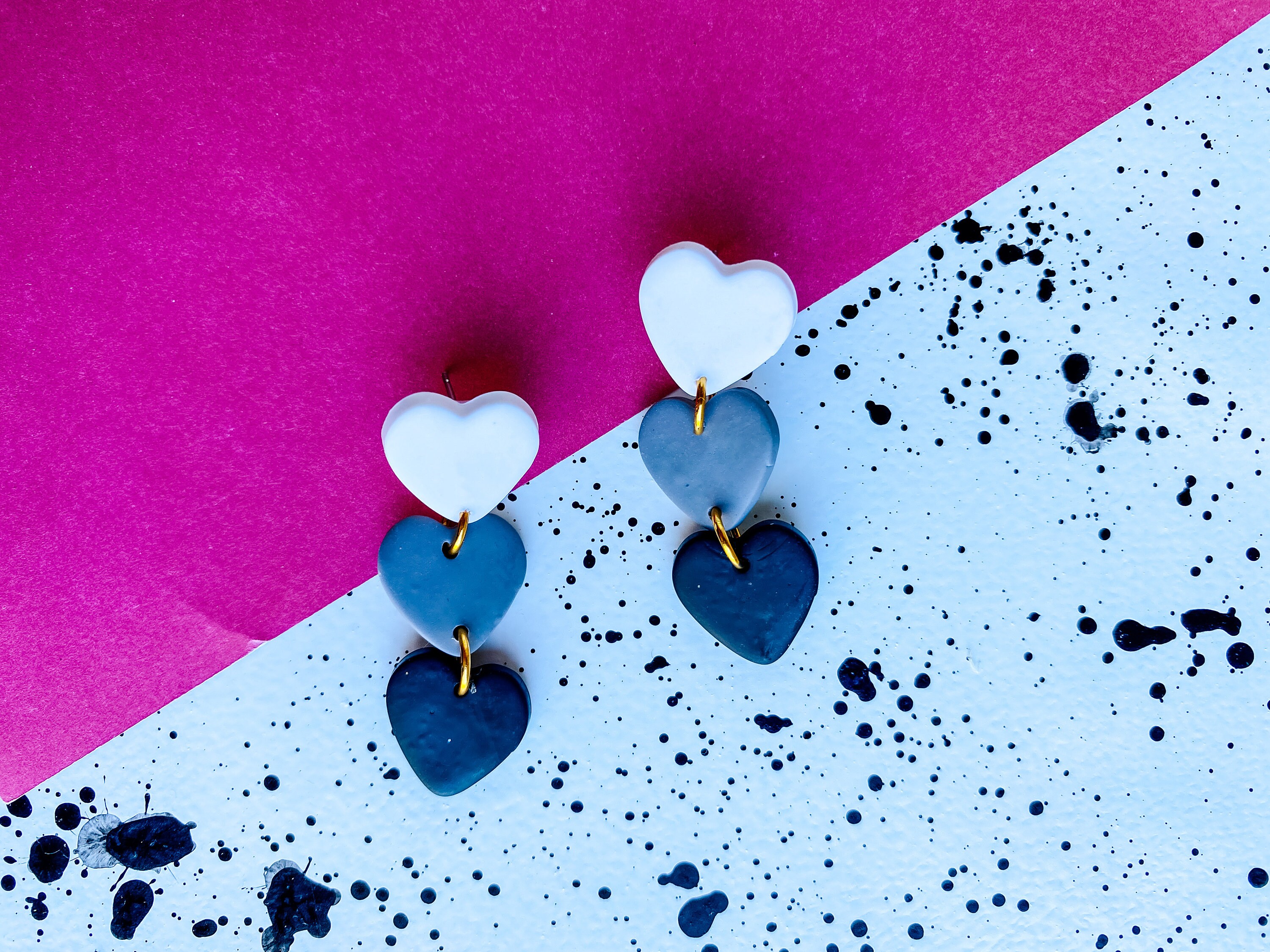 Black Heart Dangle Earrings: Gray Ombre Polymer Clay, Wednesday Addams ...