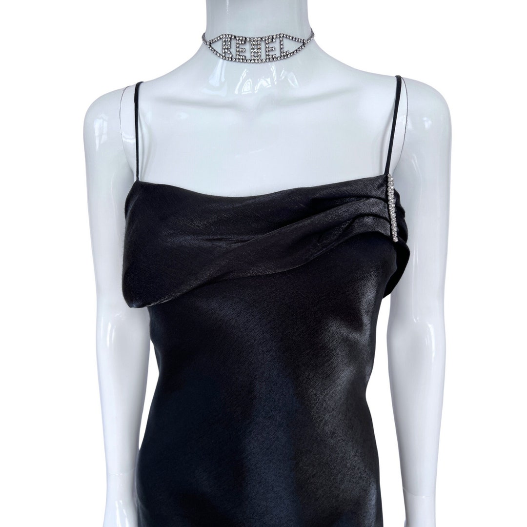 Vintage 90s Metallic Black Maxi Slip Dress W/ Matching Shawl, Cocktail ...