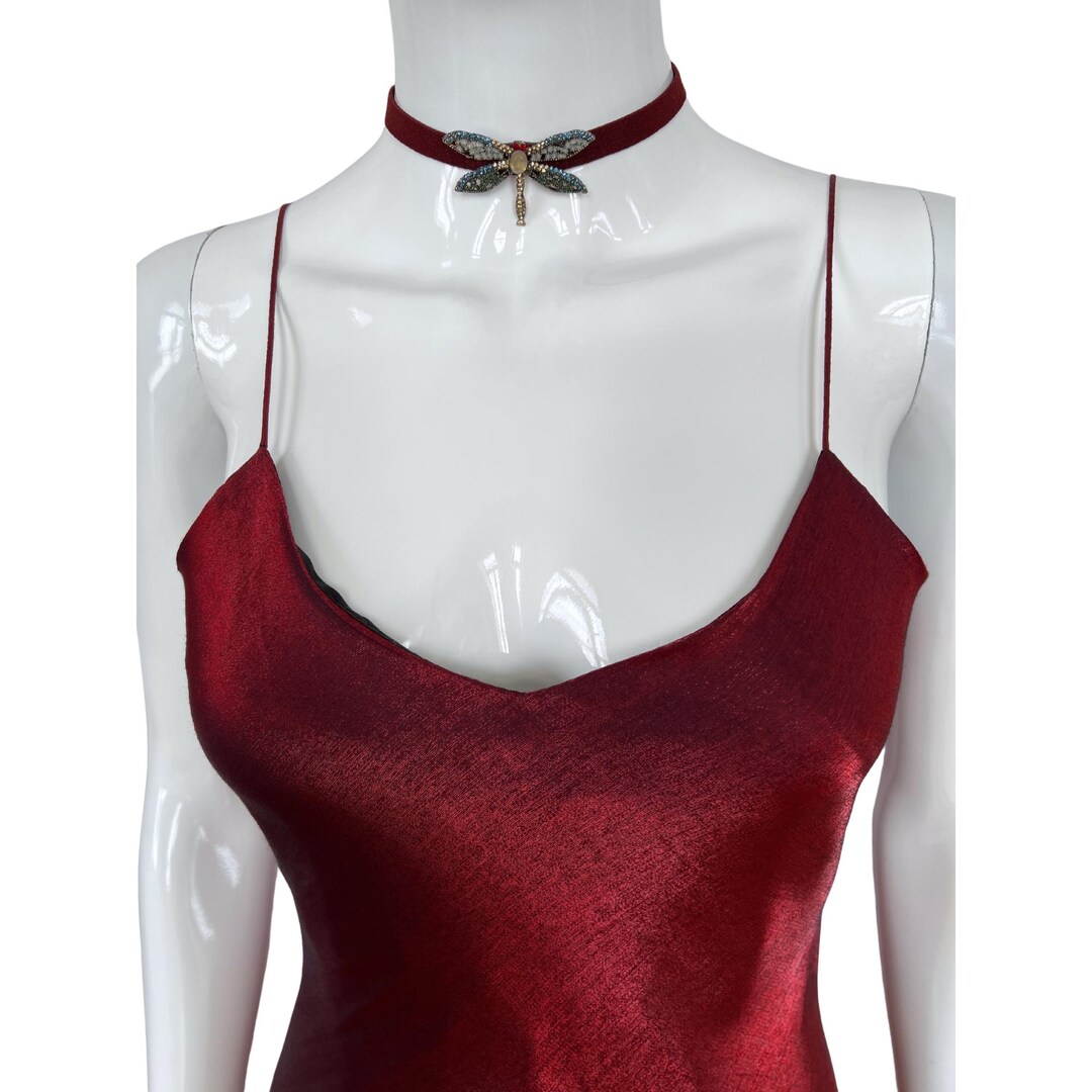 90s Vintage Metallic Burgundy Maxi Slip Dress, Cocktail Prom Formal ...