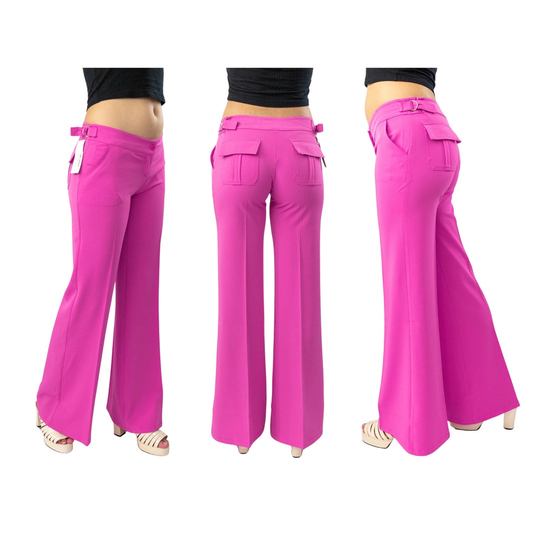 Y2k Vintage Low Rise Flare Pants, 70s Style Pink Flares, Low Waist ...
