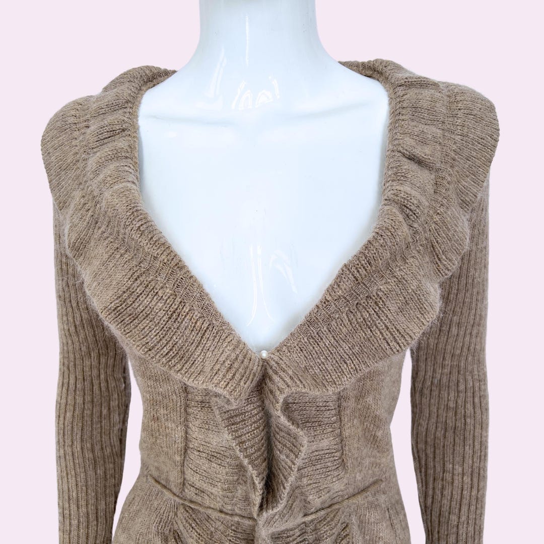 Y2K Asymmetric Ruffle Cardigan, Vintage 2000s Wool Knit Cardigan ...