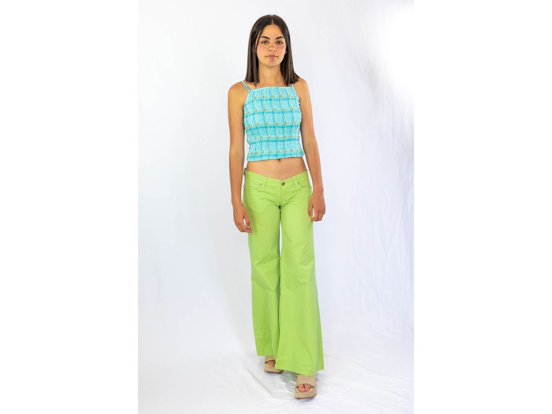 Y2k Low Rise Flare Pants Wide Leg Flares Green Flare Pants - Etsy