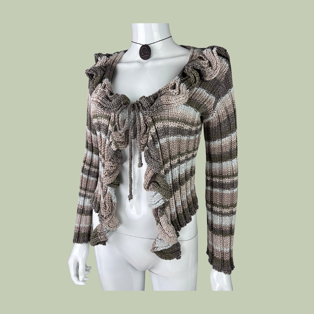 Y2K Ruffle Cardigan Shrug, Knit Bolero Shrug, Tie Front Asymmetric ...