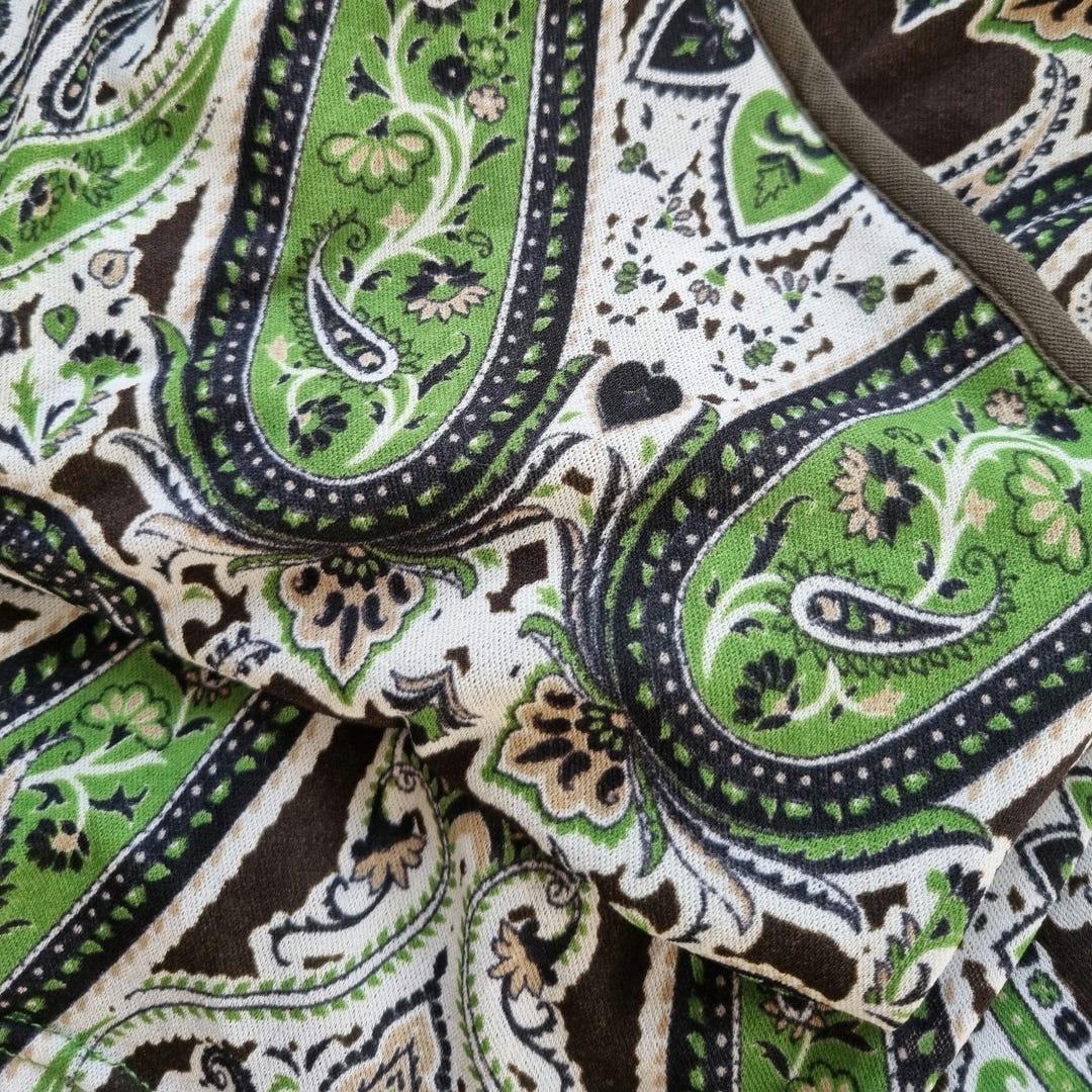 Y2k Paisley Print Mesh Top, Green Paisley Top, 2000s Mesh Surplice Top ...