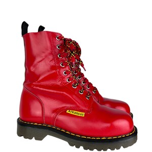 90s Vintage Red Leather Combat Boots, Lace up Combat Boots, Steel Toe ...