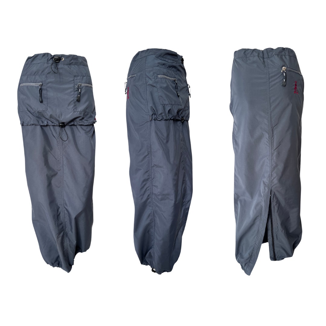 Y2k Grey Maxi Parachute Skirt, Cargo Skirt, 2000s Nylon Long Skirt ...
