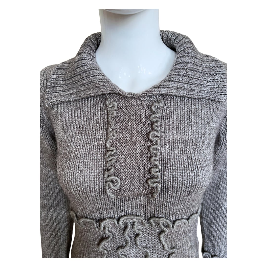 Vintage Y2k Grey Knit Sweater, 2000s Bell Sleeve Knit Jumper With ...