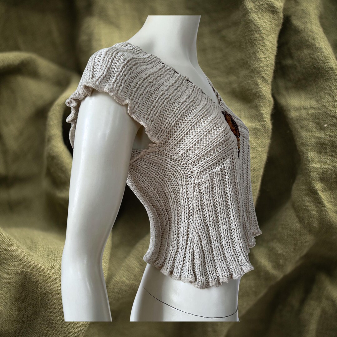 Vintage Y2k Crop Knit Top, Chunky Knit Top, Short Sleeve Knit Sweater ...