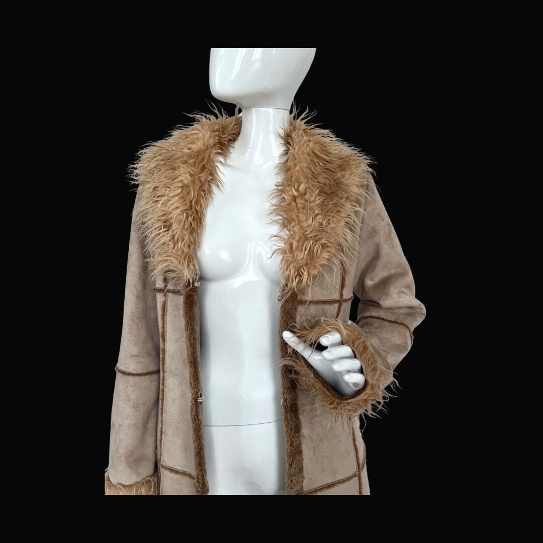 Y2K Vintage Afghan Penny Lane Coat, Shaggy Faux Fur Coat, French ...
