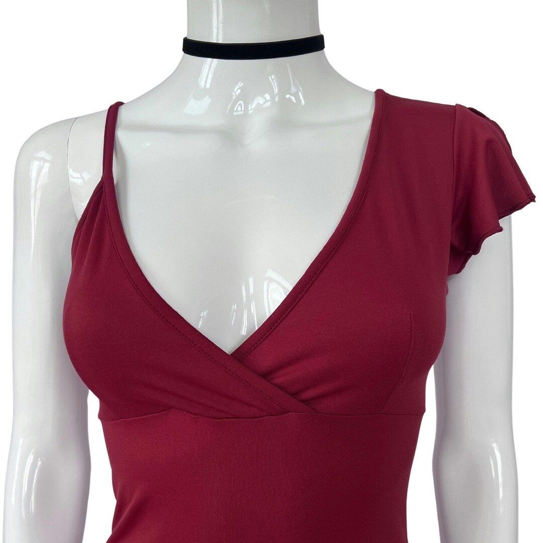 90s Asymmetric Dress, Burgundy One Shoulder Bodycon Dress, 90s Midi ...