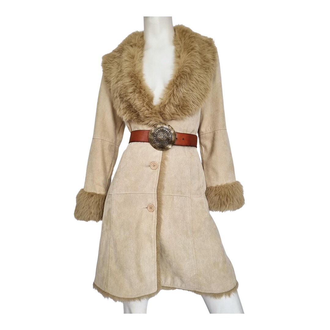 Vintage Y2K Beige Afghan Penny Lane Coat With Shaggy Faux Fur Trim ...