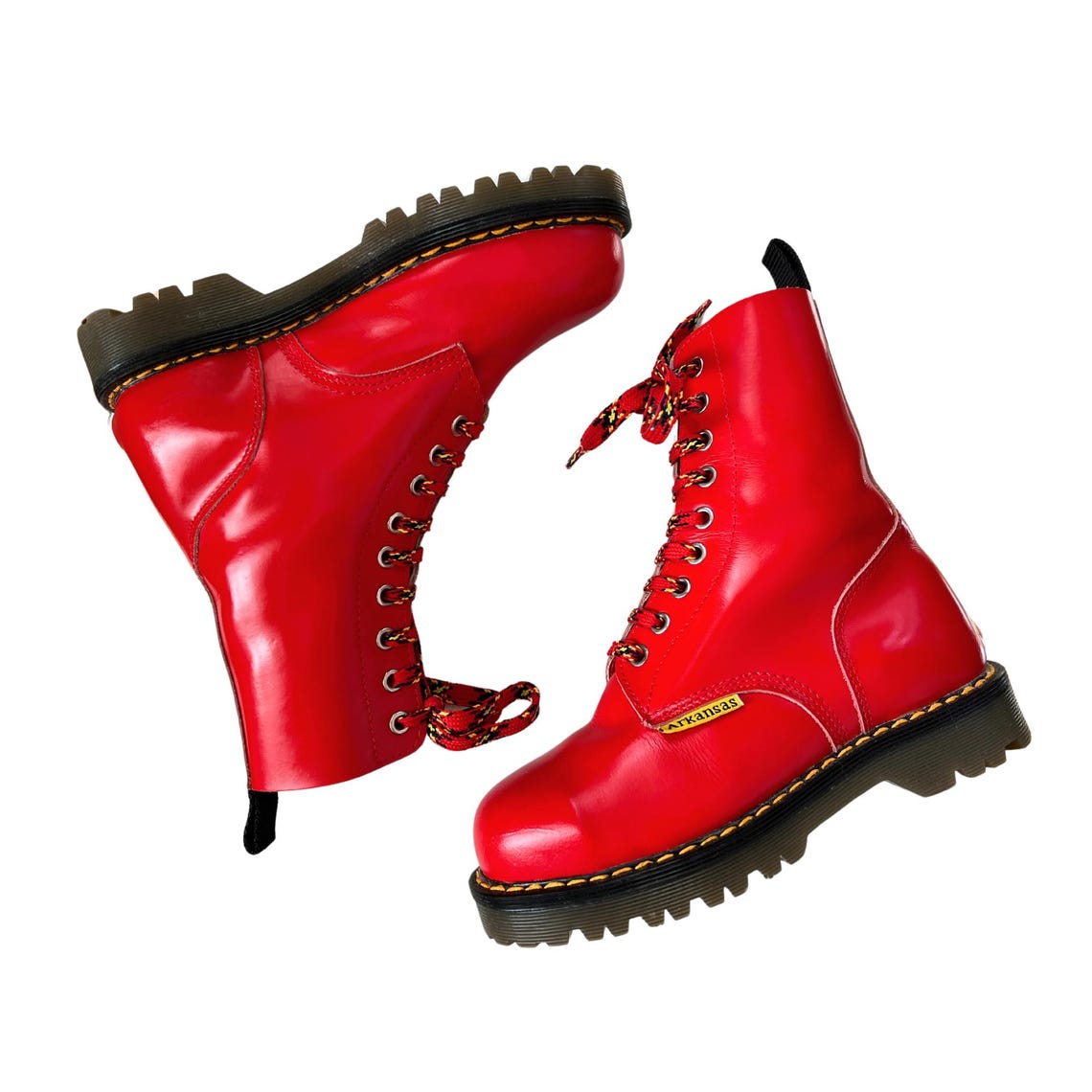 90s Vintage Red Leather Combat Boots, Lace up Combat Boots, Steel Toe ...