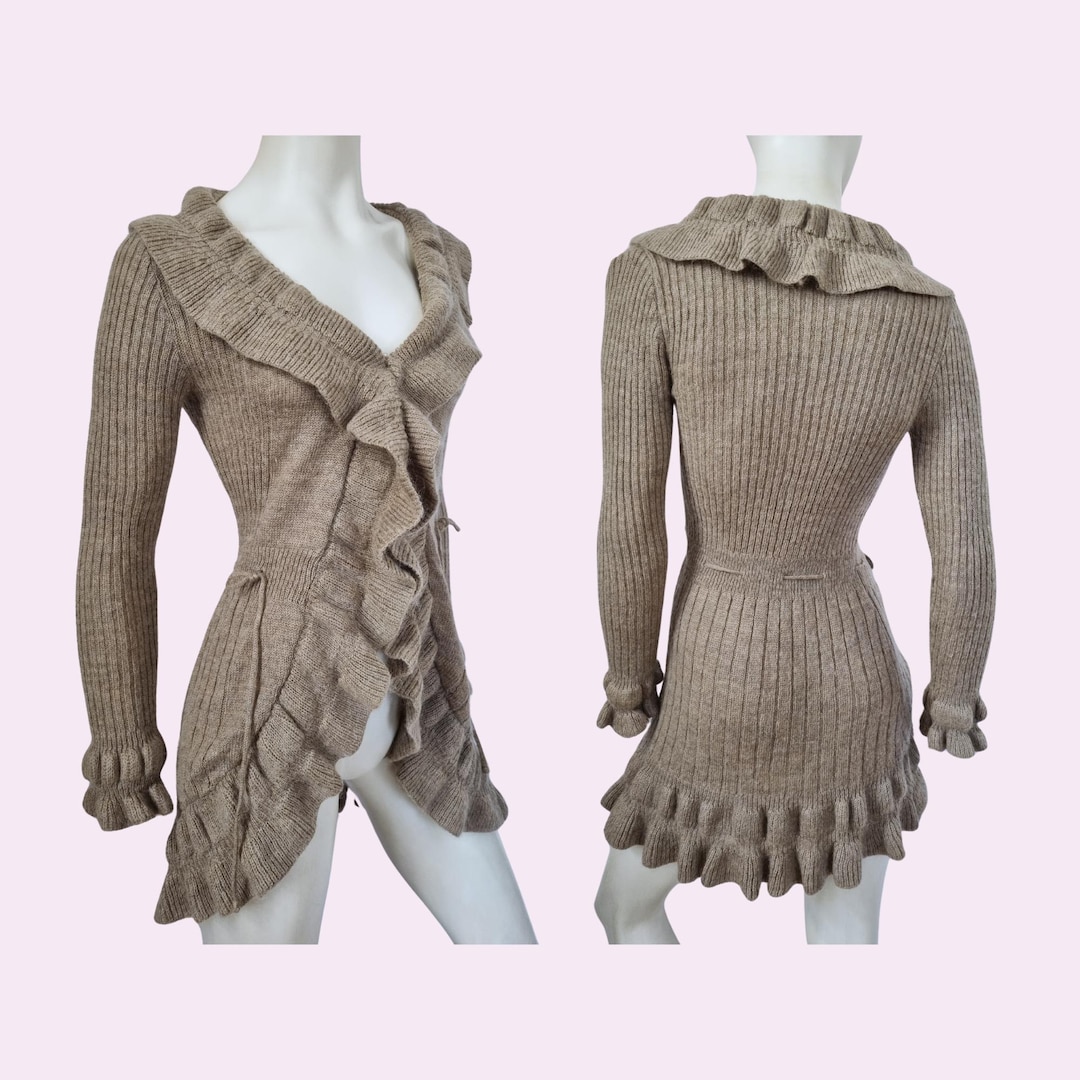 Y2K Asymmetric Ruffle Cardigan, Vintage 2000s Wool Knit Cardigan, Mohair Blend Frill Cardigan ...