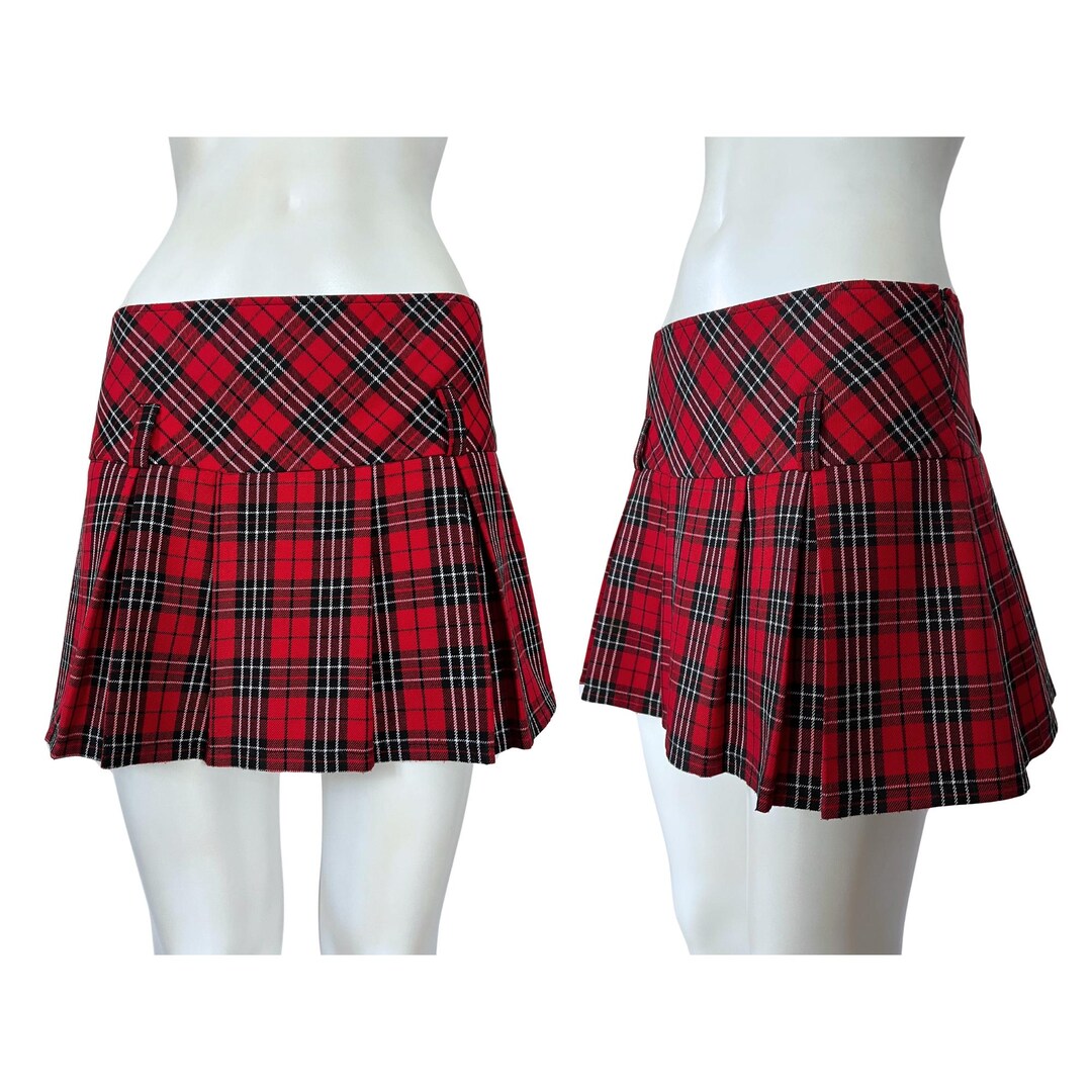 Vintage Y2k Plaid Micro Mini Skirt, Tartan Corset Pleated Micro Skirt ...