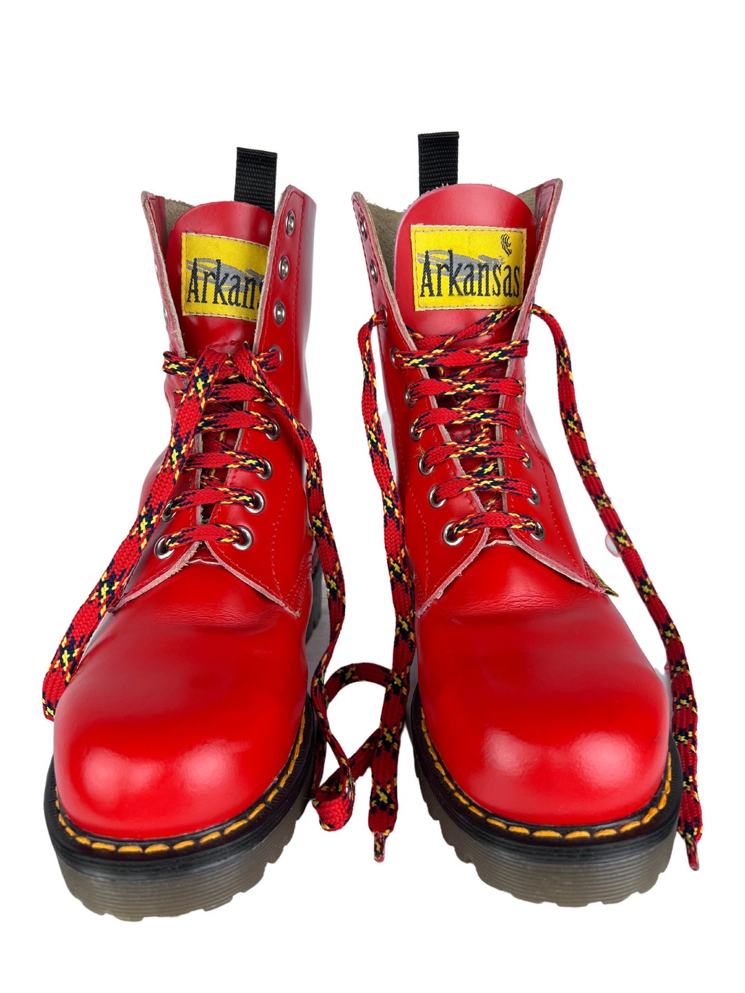 90s Vintage Red Leather Combat Boots, Lace up Combat Boots, Steel Toe ...