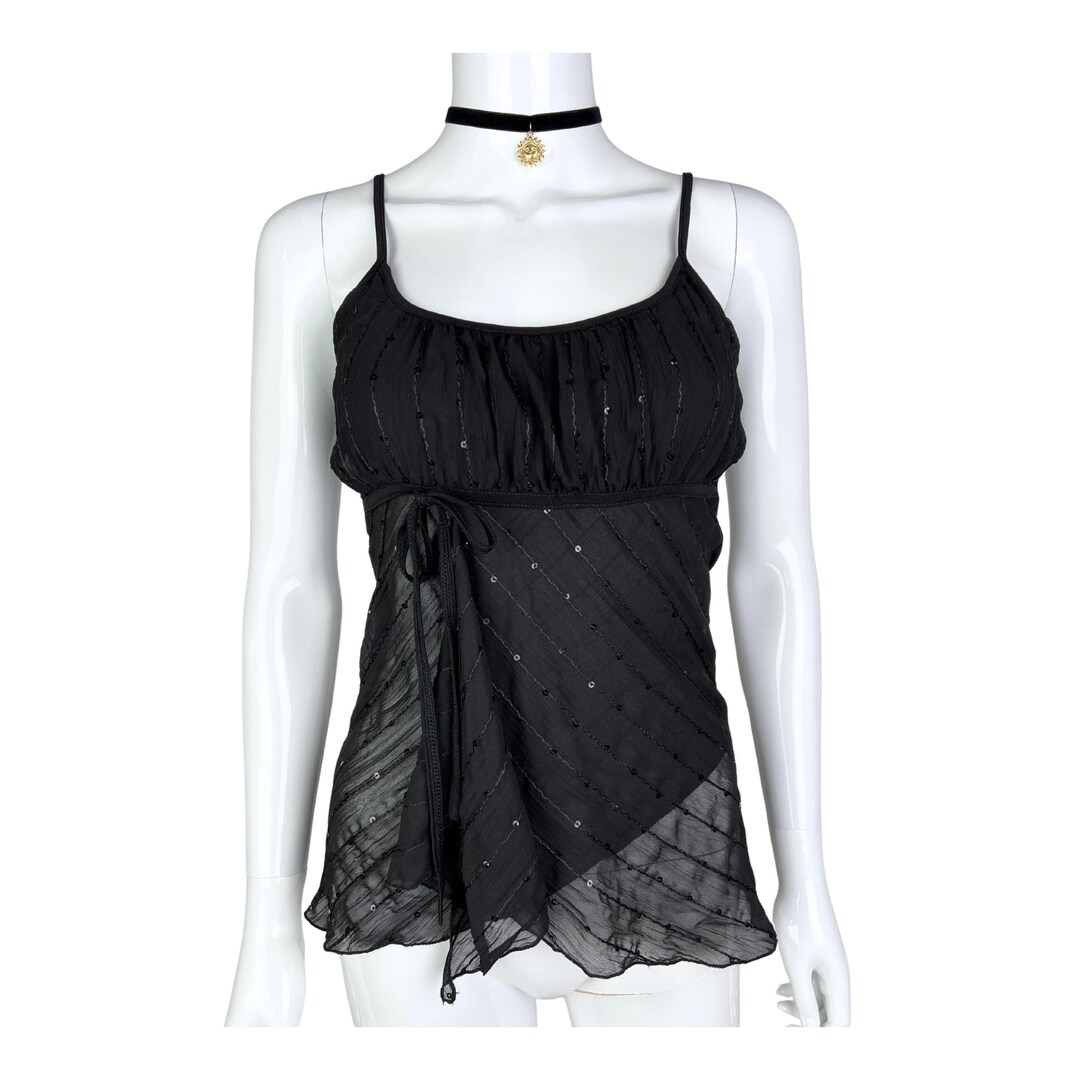 Y2k Sheer Black Mesh Babydoll Cami Top, Fairy Grunge Top, Whimsigoth ...