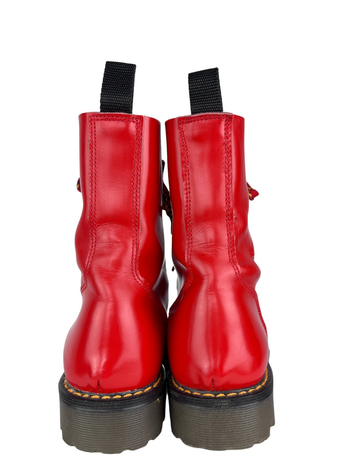 90s Vintage Red Leather Combat Boots, Lace up Combat Boots, Steel Toe ...