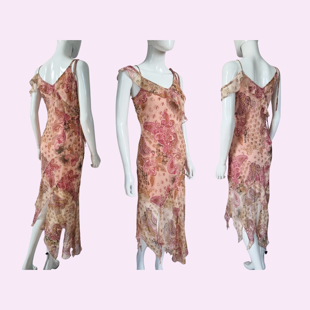 Y2k Vintage Bias Cut Asymmetric Maxi Slip Dress, Hanky Hem Dress ...