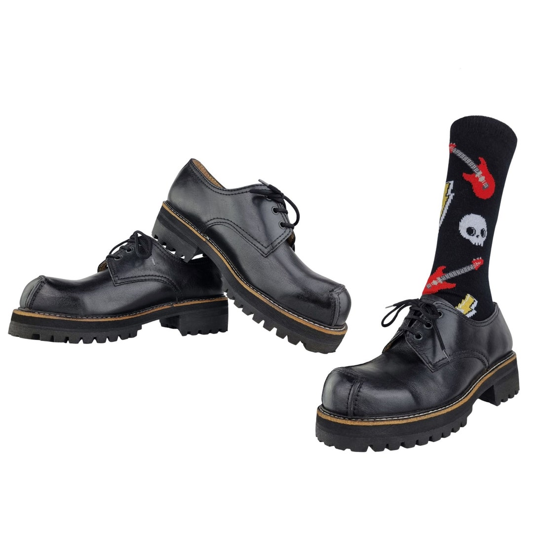 90s Black Leather Lug-sole Chunky Platform Oxford Shoes With Contrast ...