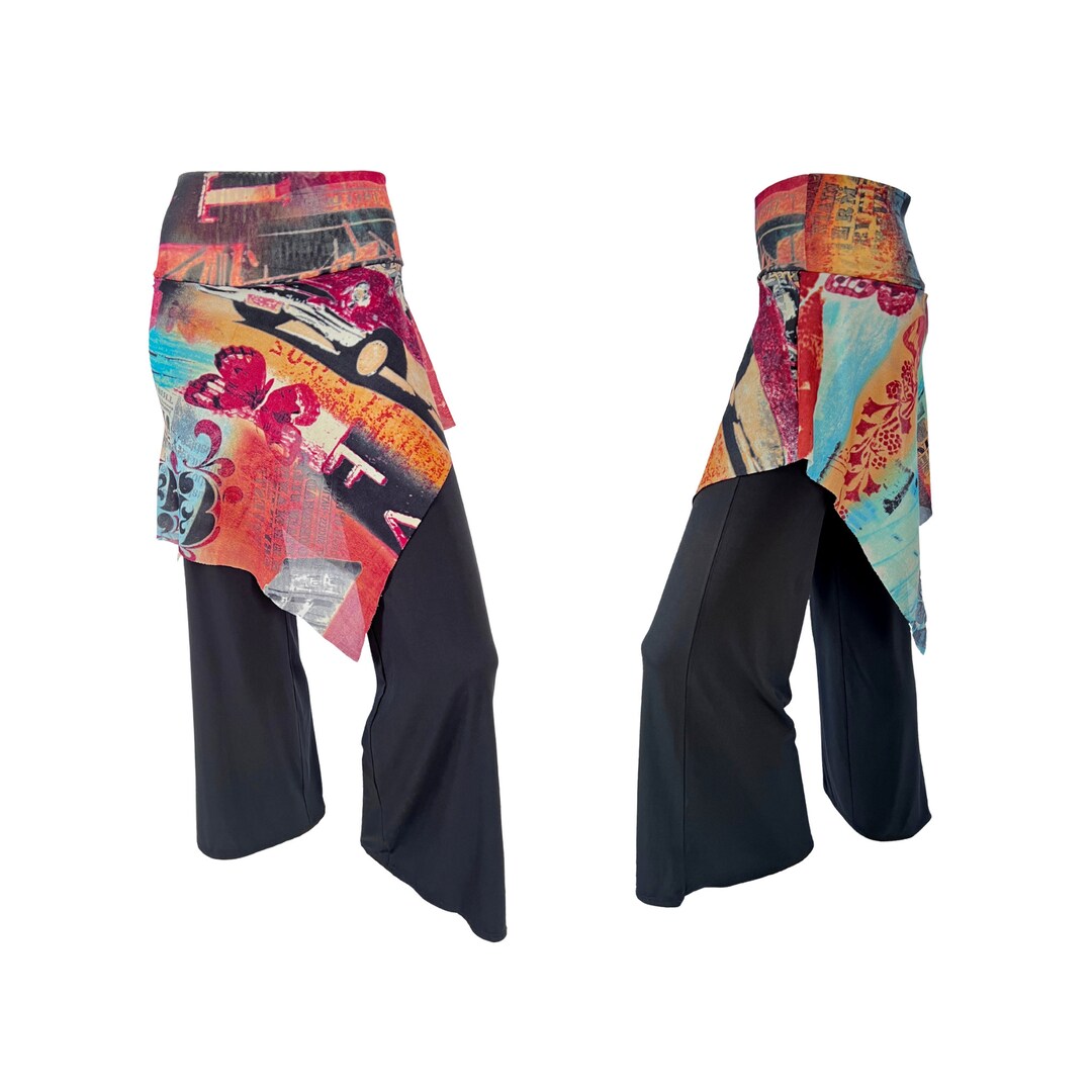 90s Y2K Overlay Skirt Pants, Vintage Asymmetric Flared Pants, Fairy ...