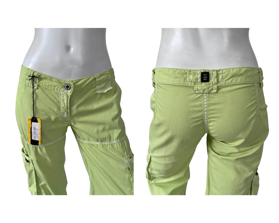 Y2K Deadstock Green Low Rise Cargo Pants, Wide Leg Utility Pants, Low ...