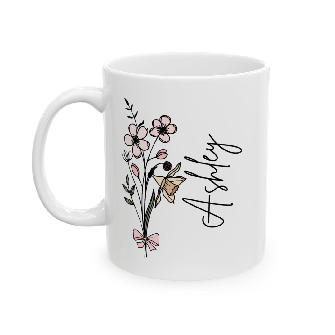 Personalized Birth Flower Mug With Name – Custom Floral Mug, Gift for ...