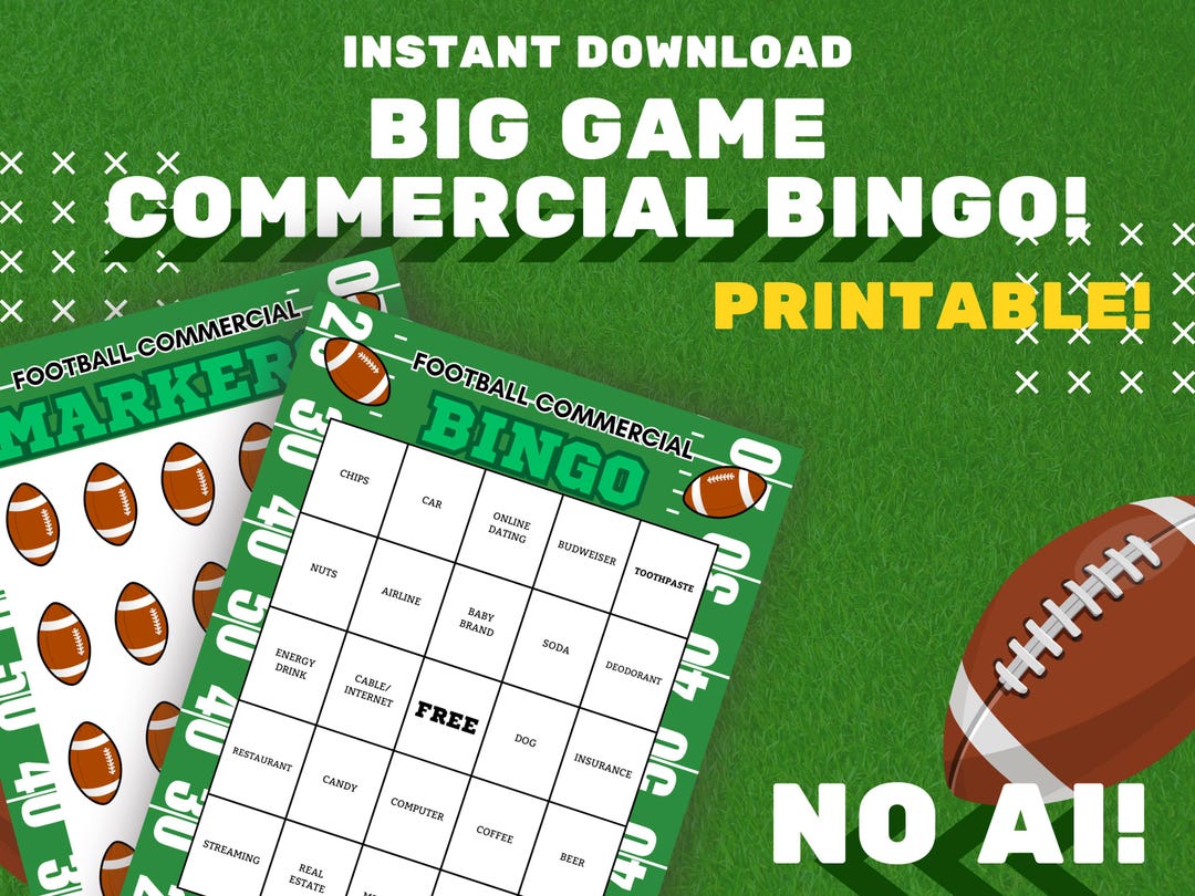 Super Bowl Commercial Bingo Football Party Activity Game for Kids ...