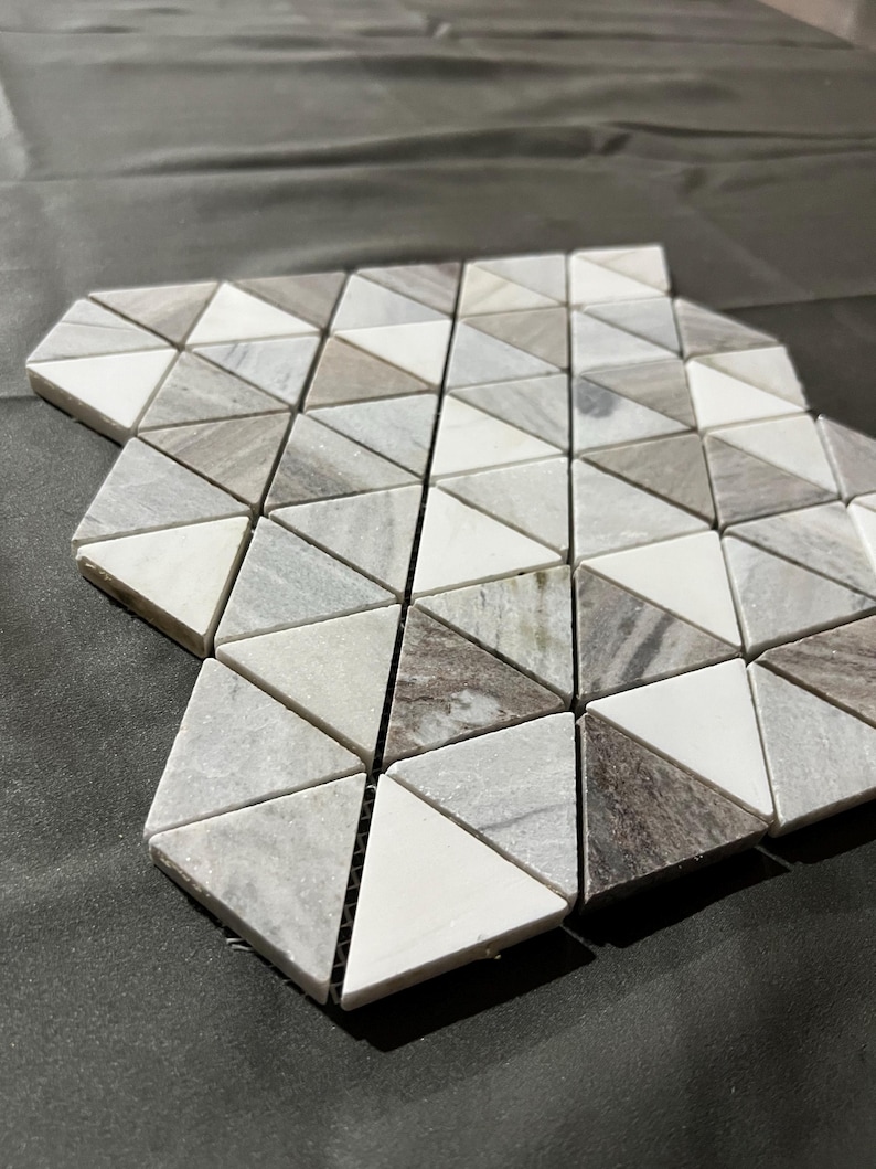 Triangle Ice Blend Marble Mosaic Tile - Etsy