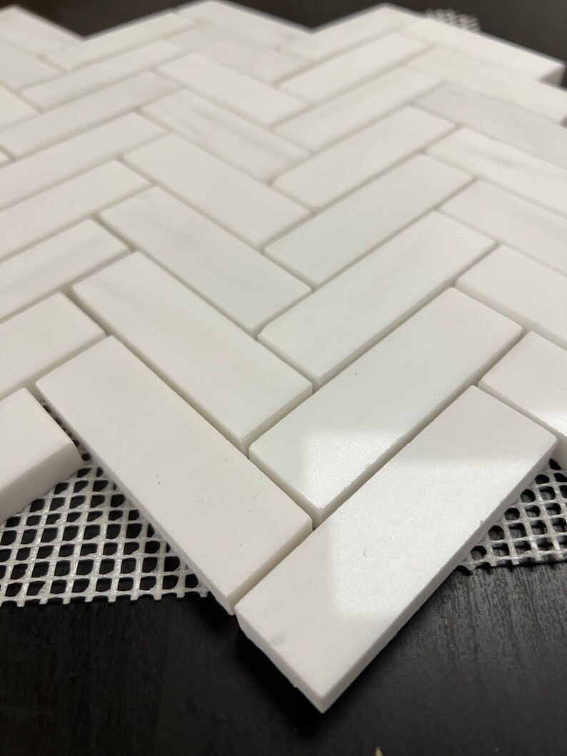 Bianco Dolomite 1x4 Herringbone Marble Mosaic Tile - Etsy