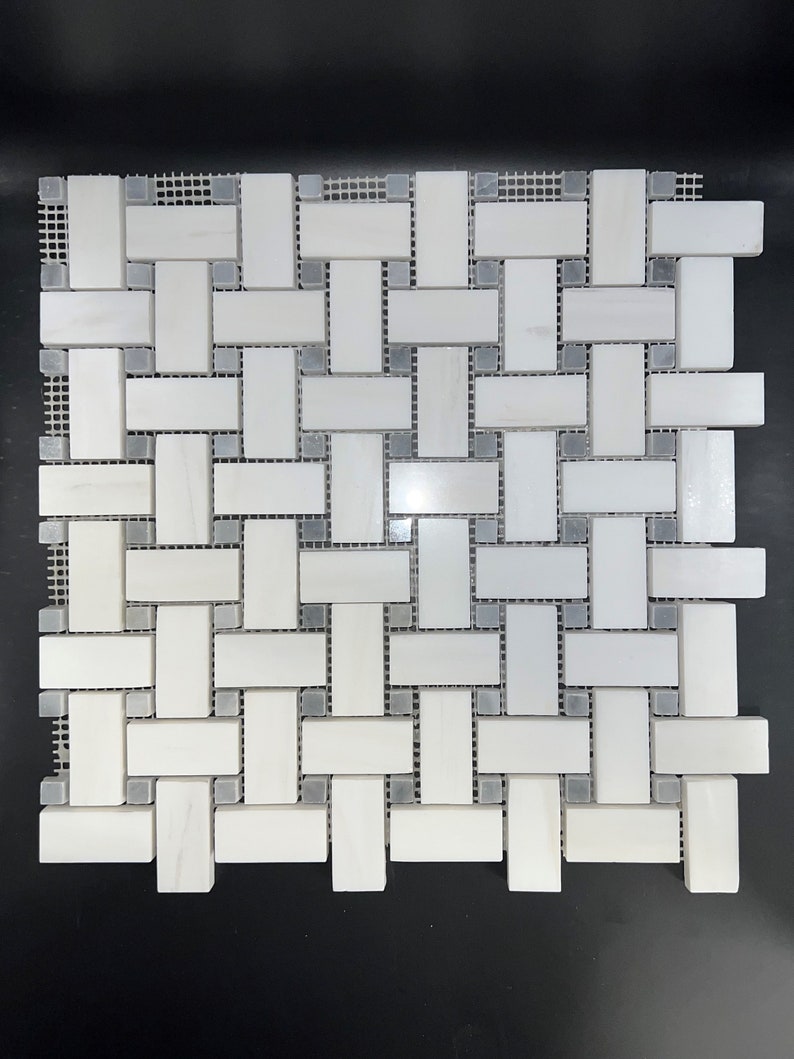Bianco Dolomite 1x2 Basket Weave With Grey Dots - Etsy