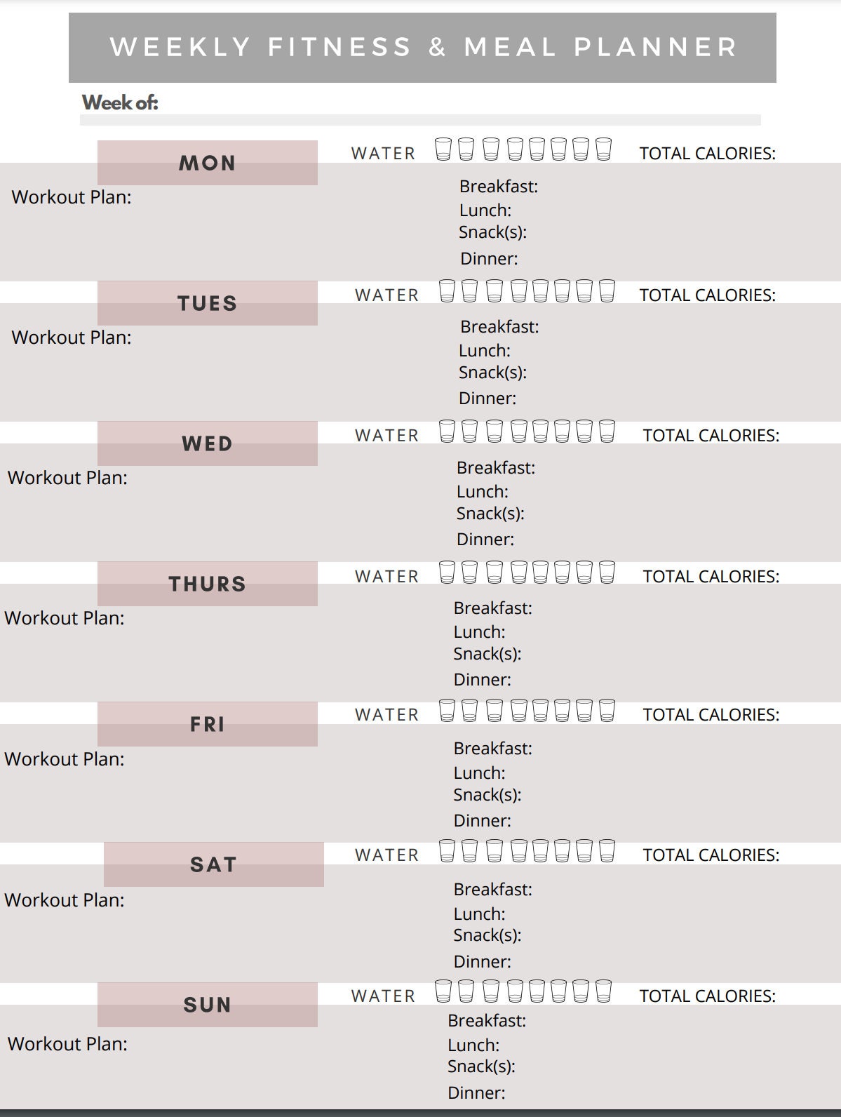 Fitness Planner, Meal Planner, Fitness Tracker, Printable, Workout ...