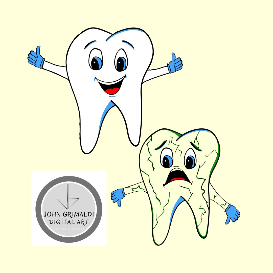 Dental Health Digital Clipart, Happy White Healthy Tooth, Sad Cracked ...