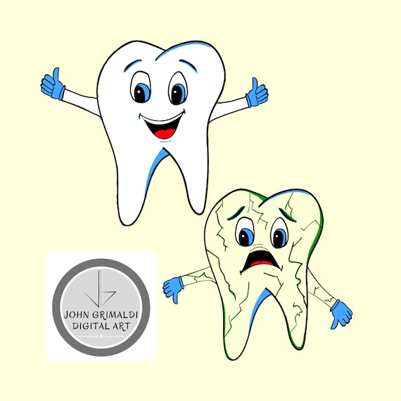 Dental Health Digital Clipart Happy White Healthy Tooth Sad | Etsy