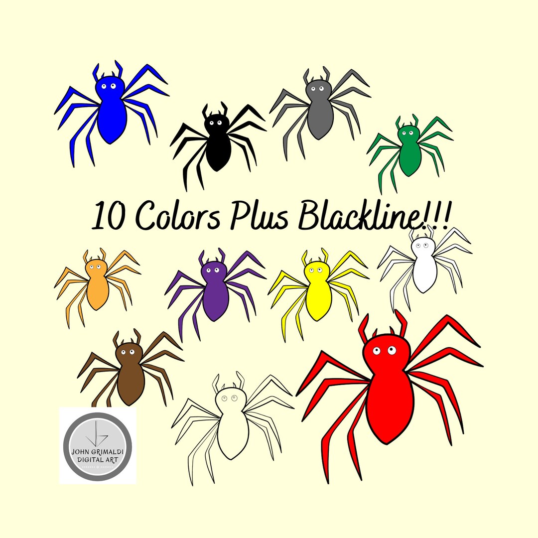 Rainbow Spiders Digital Clipart, 11 Colorful Spiders Including Black ...