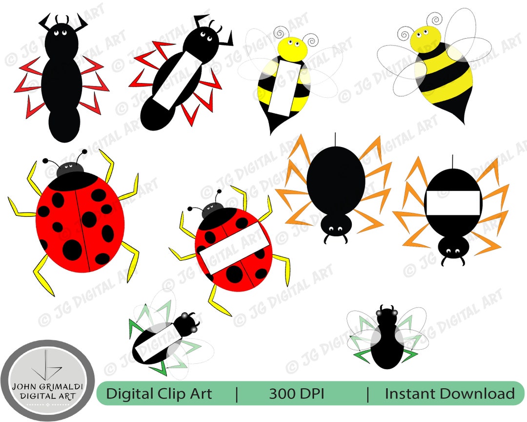 10 Piece Bug Clip Art, Ant, Spider, Bee, Fly, Ladybug, With & Without ...
