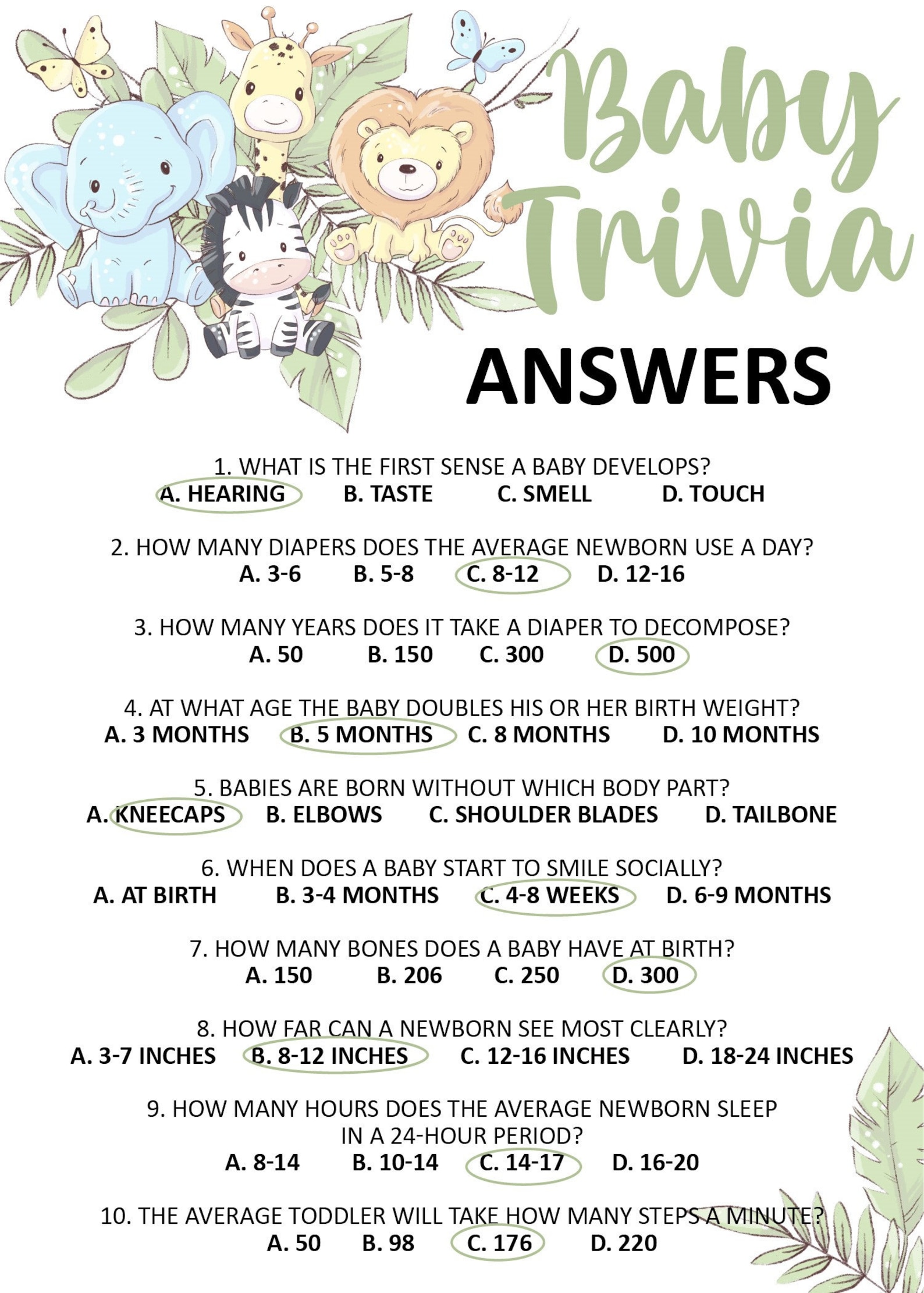 Baby Shower Trivia Game Printable, Jungle Inspired Safari Theme ...